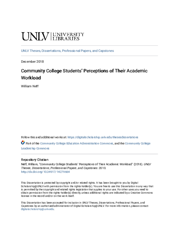 (PDF) Community College Students’ Perceptions of Their Academic Workload | William Neff ...