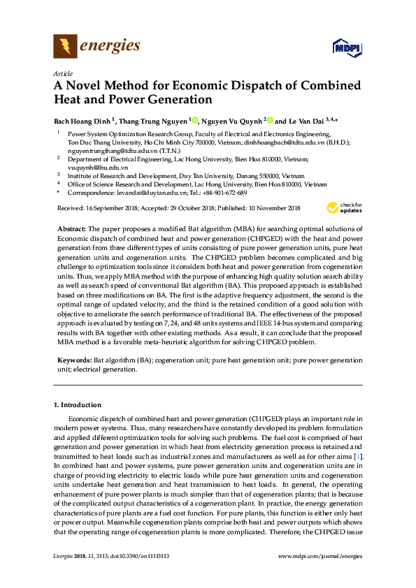 (PDF) A Novel Method for Economic Dispatch of Combined Heat and Power ...