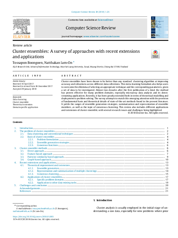 (PDF) Cluster ensembles: A survey of approaches with recent extensions and applications