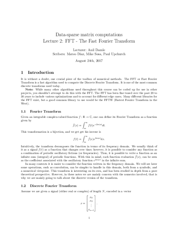 (PDF) Data-sparse matrix computations Lecture 2 : FFT-The Fast Fourier Transform