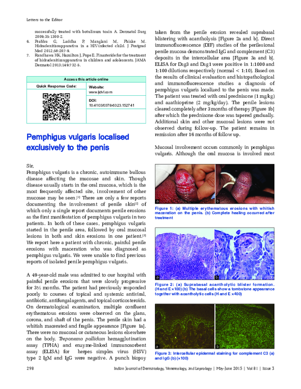 (PDF) Pemphigus vulgaris localised exclusively to the penis | Ozlem Su - Academia.edu