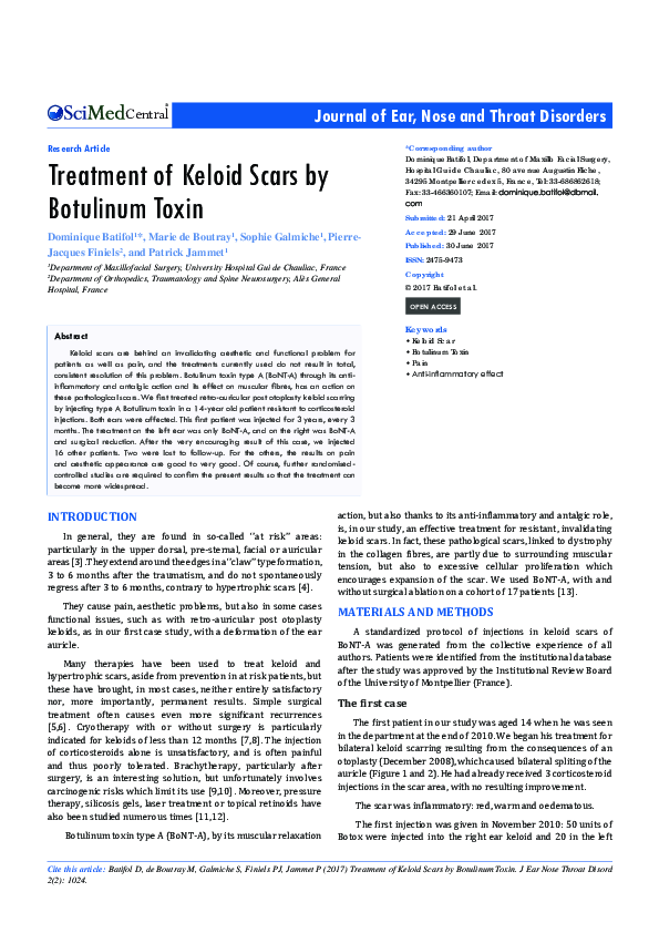 (PDF) Treatment of Keloid Scars by Botulinum Toxin