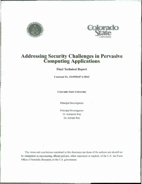 (PDF) Addressing Security Challenges in Pervasive Computing Applications | Indrakshi Ray ...