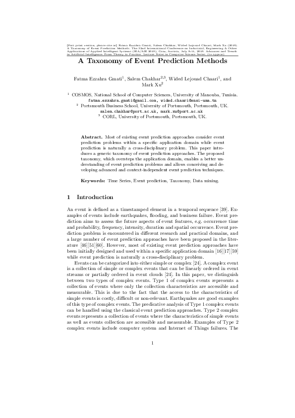 (PDF) A Taxonomy of Event Prediction Methods