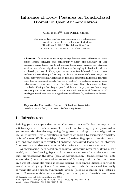(PDF) Influence of Body Postures on Touch-Based Biometric User ...