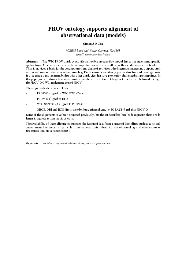 (PDF) PROV ontology supports alignment of observational data (models)