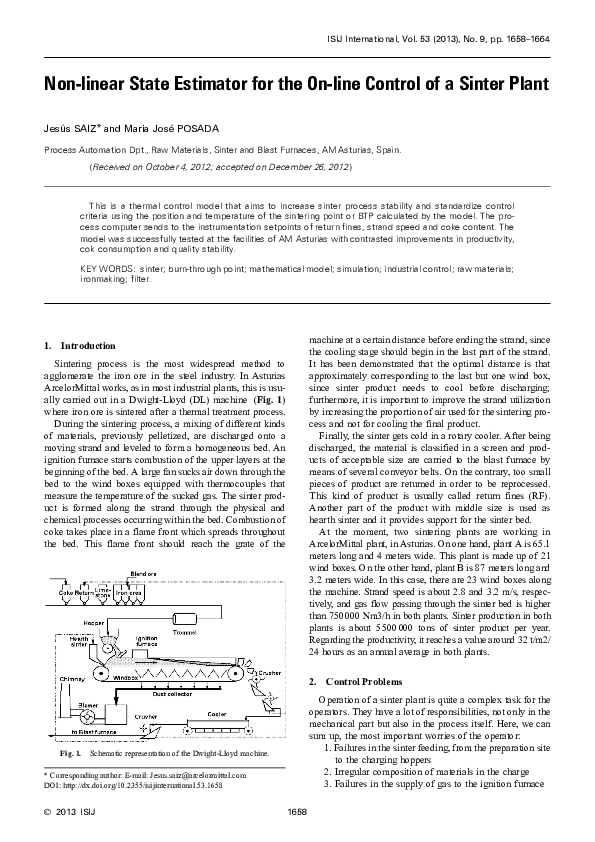 (PDF) Non-linear State Estimator for the On-line Control of a Sinter Plant