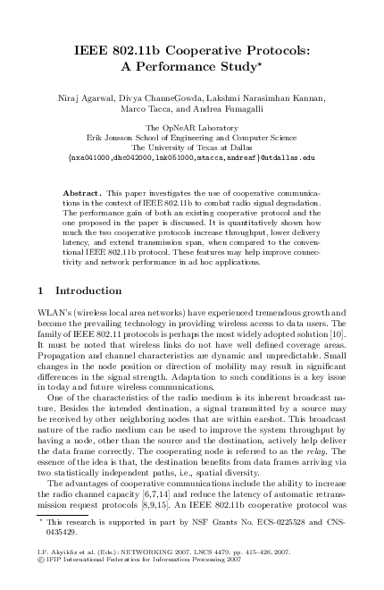 (PDF) IEEE 802.11b Cooperative Protocols: A Performance Study