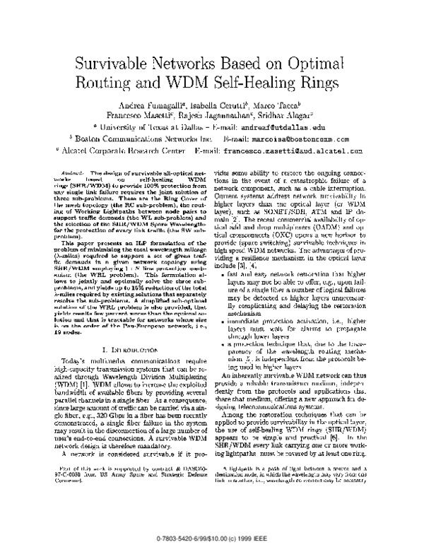 (PDF) Survivable networks based on optimal routing and WDM self-healing rings