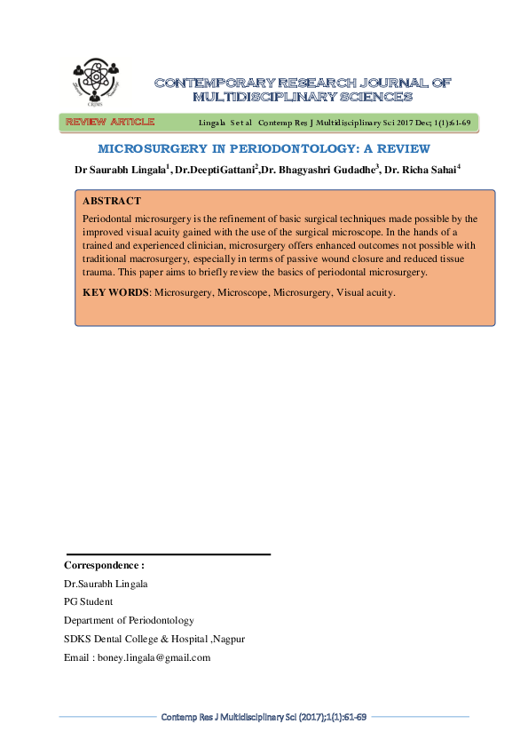 (PDF) Microsurgery in Periodontology: A Review | richa sahai - Academia.edu