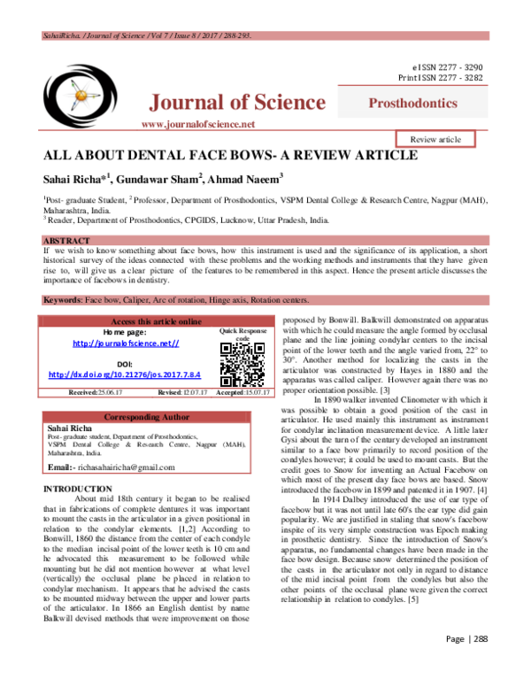 (PDF) ALL ABOUT DENTAL FACE BOWS-A REVIEW ARTICLE