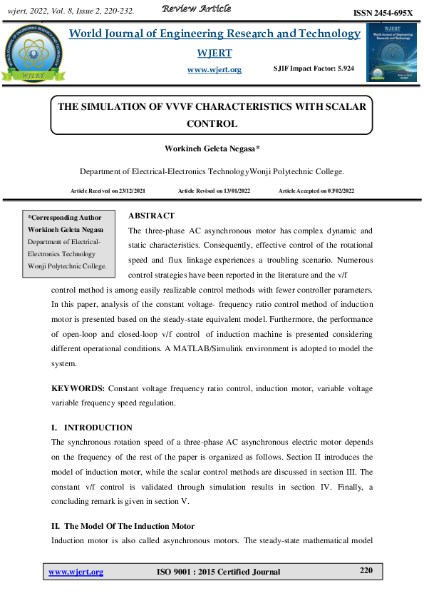(PDF) THE SIMULATION OF VVVF CHARACTERISTICS WITH SCALAR CONTROL ...