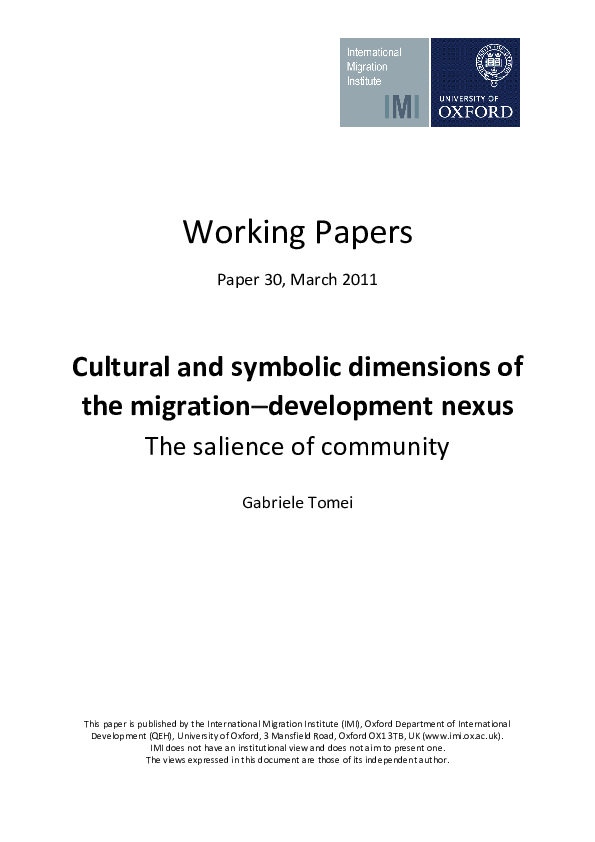 (PDF) Cultural and symbolic dimensions of the migration-development nexus