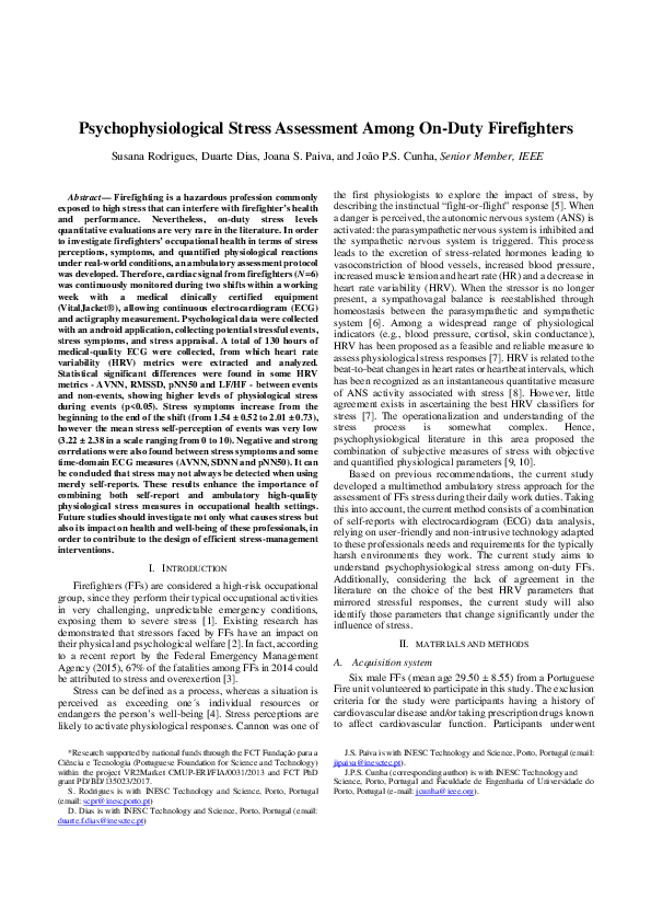 (PDF) Psychophysiological Stress Assessment Among On-Duty Firefighters