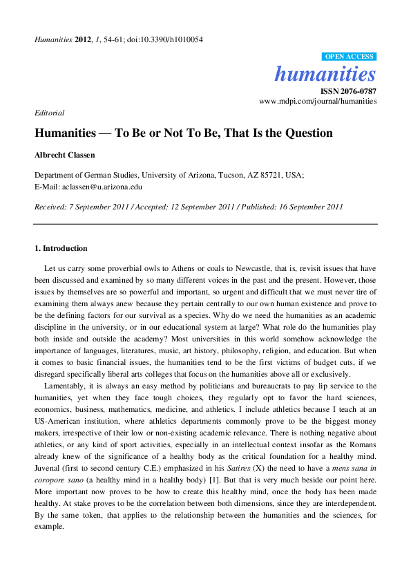 (PDF) Humanities — To Be or Not To Be, That Is the Question