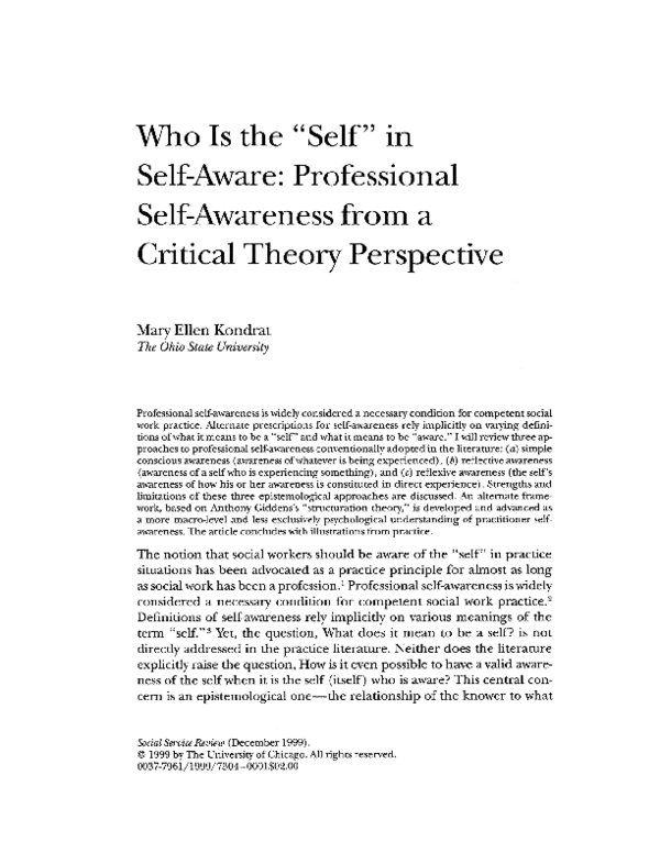 (PDF) Who Is the “Self” in Self‐Aware: Professional Self‐Awareness from ...