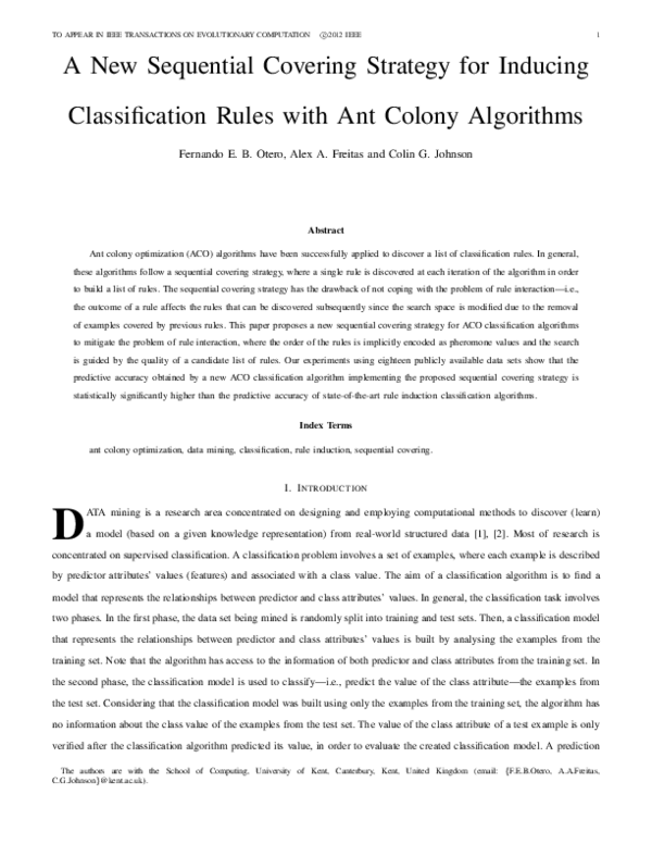 (PDF) A New Sequential Covering Strategy for Inducing Classification Rules With Ant Colony ...