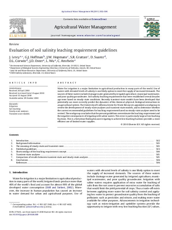(PDF) Evaluation of soil salinity leaching requirement guidelines