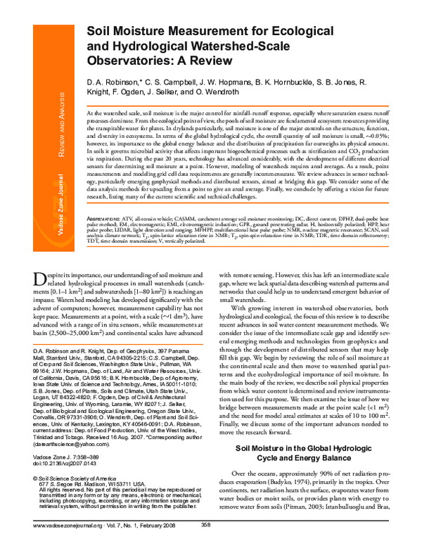 (PDF) Soil moisture measurement for ecological and hydrological ...
