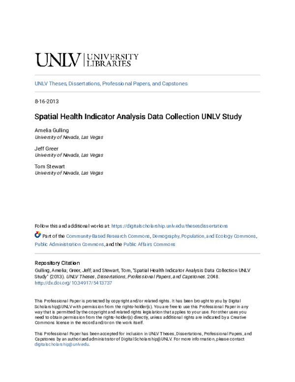 (PDF) Spatial Health Indicator Analysis Data Collection UNLV Study