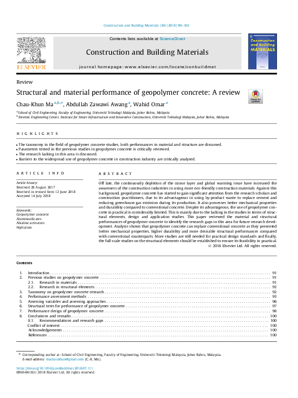 (PDF) Structural and material performance of geopolymer concrete: A review