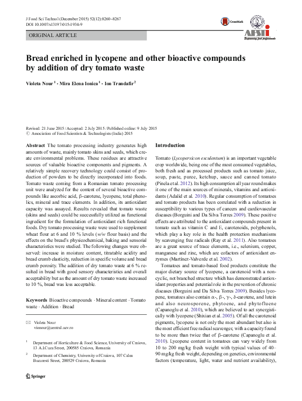 (PDF) Bread enriched in lycopene and other bioactive compounds by ...