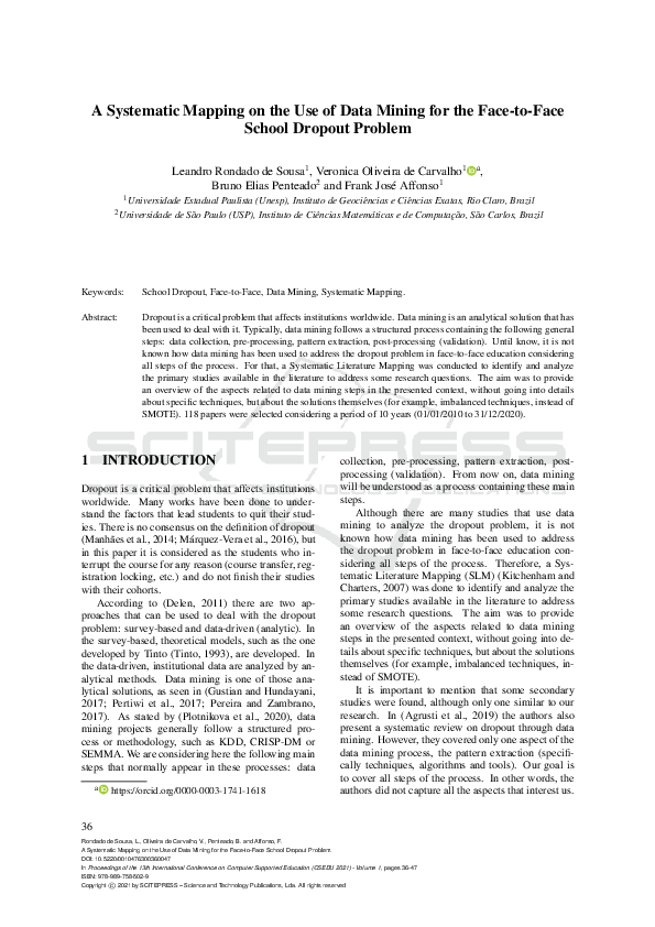(PDF) A Systematic Mapping on the Use of Data Mining for the Face-to-Face School Dropout Problem