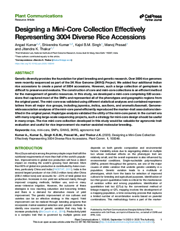(PDF) Designing a Mini-Core Collection Effectively Representing 3004 ...