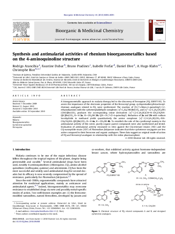(PDF) Synthesis and antimalarial activities of rhenium bioorganometallics based on the 4 ...