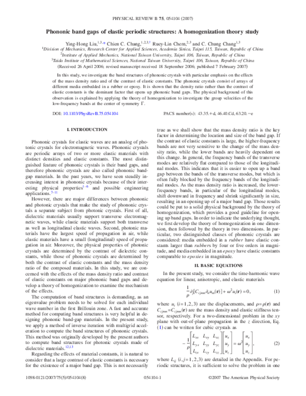 (PDF) Phononic band gaps of elastic periodic structures: A ...