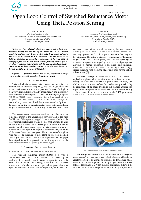 Pdf Open Loop Control Of Switched Reluctance Motor Using Theta Position Sensing