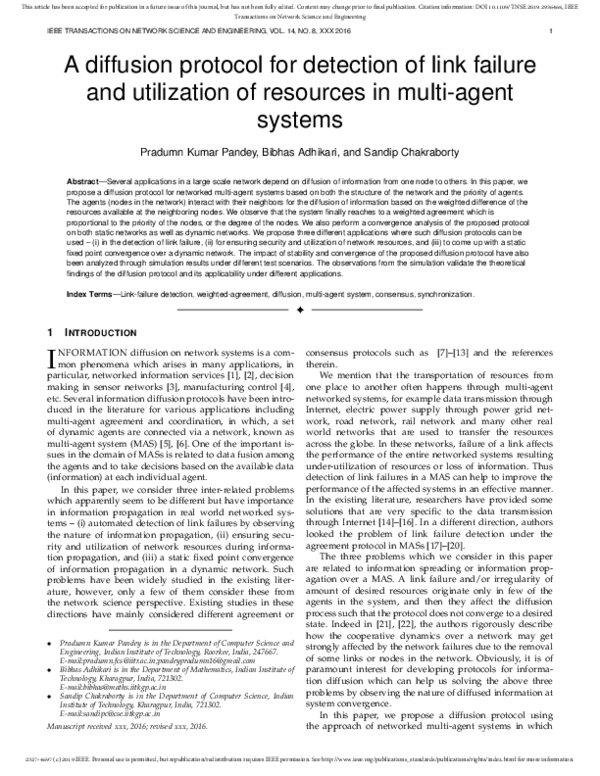 (PDF) A Diffusion Protocol for Detection of Link Failure and Utilization of Resources in Multi ...