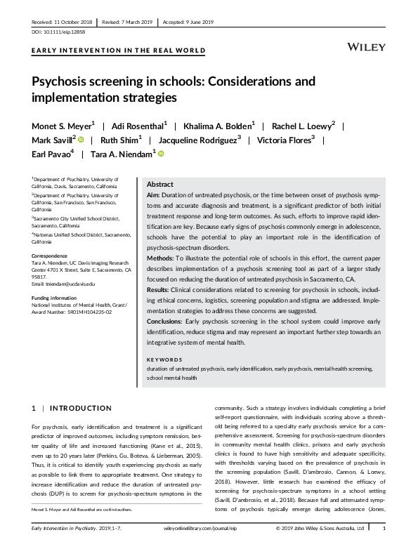(PDF) Psychosis screening in schools: Considerations and implementation ...