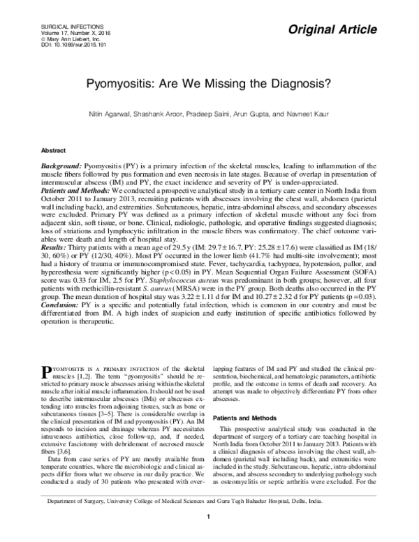 (PDF) Pyomyositis: Are We Missing the Diagnosis?