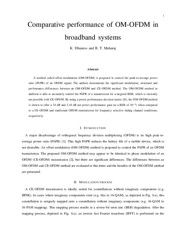 Pdf Comparative Performance Of Om Ofdm In Broadband Systems 