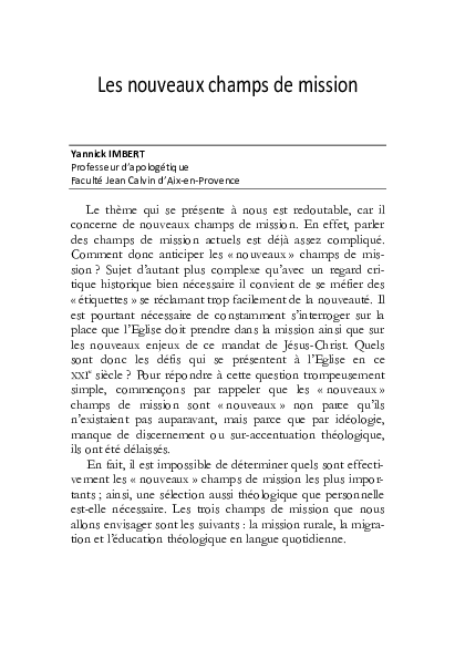 (PDF) Les nouveaux champs de mission | Yannick Imbert - Academia.edu (PDF) Les nouveaux champs de mission | Yannick Imbert - Academia.edu