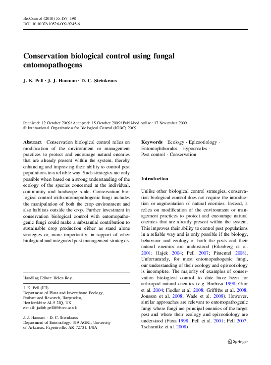 (PDF) Conservation biological control using fungal entomopathogens