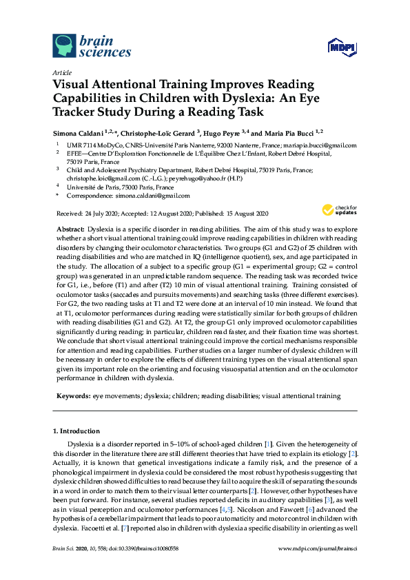 (PDF) Visual Attentional Training Improves Reading Capabilities in Children with Dyslexia: An ...