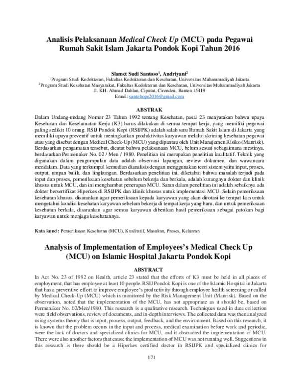 (PDF) Analisis Pelaksanaan Medical Check Up (MCU) pada Pegawai Rumah ...