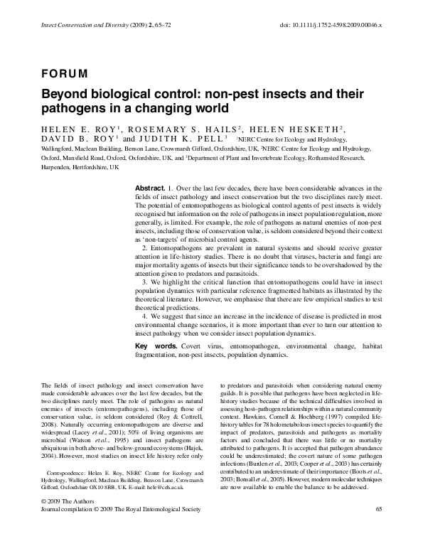 (PDF) Beyond biological control: non-pest insects and their pathogens ...