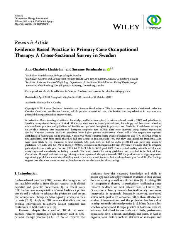 (PDF) Evidence-Based Practice in Primary Care Occupational Therapy: A ...