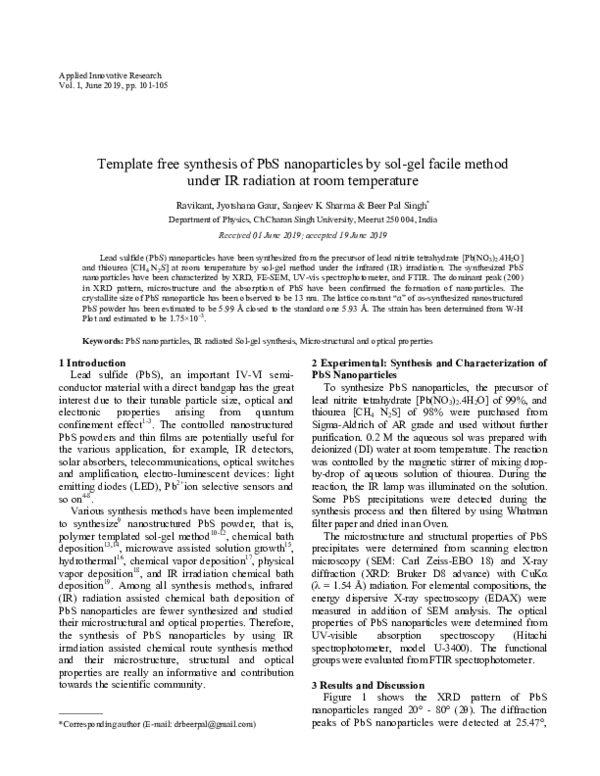 (PDF) Template free synthesis of PbS nanoparticles by sol-gel facile ...