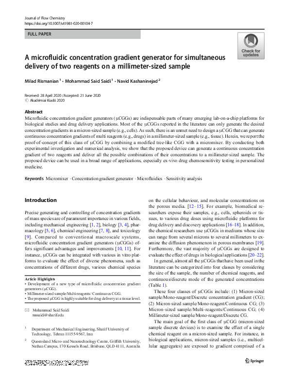 (PDF) A microfluidic concentration gradient generator for simultaneous delivery of two reagents ...