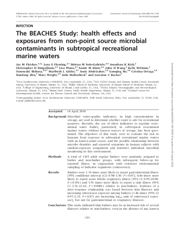 (PDF) INFECTION The BEACHES Study: health effects and