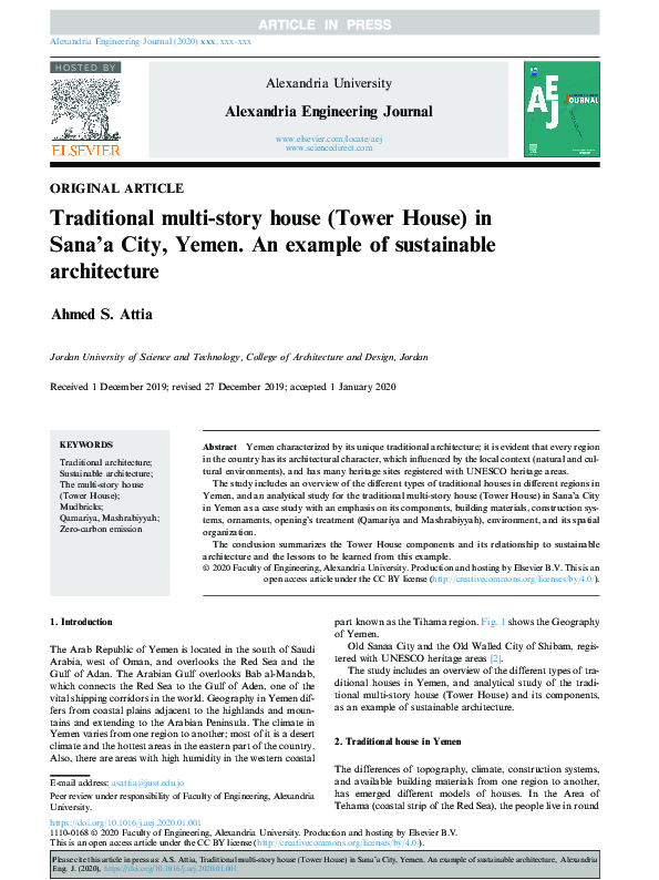 (PDF) Traditional multi-story house (Tower House) in Sana’a City, Yemen ...