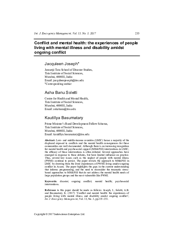 (PDF) Conflict and mental health: the experiences of people living with ...