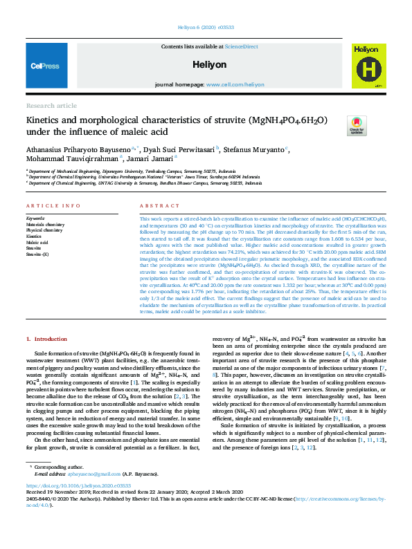 (PDF) Kinetics and morphological characteristics of struvite (MgNH4PO4 ...