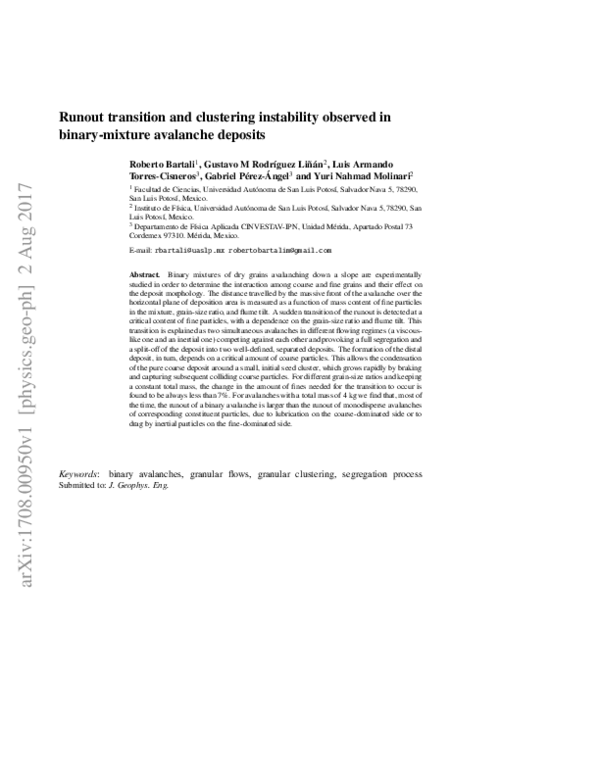 (PDF) Runout transition and clustering instability observed in binary-mixture avalanche deposits
