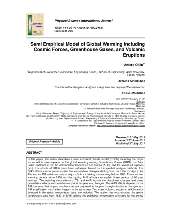 (PDF) Semi Empirical Model of Global Warming Including Cosmic Forces ...