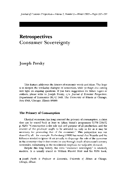 (PDF) Retrospectives: Consumer Sovereignty